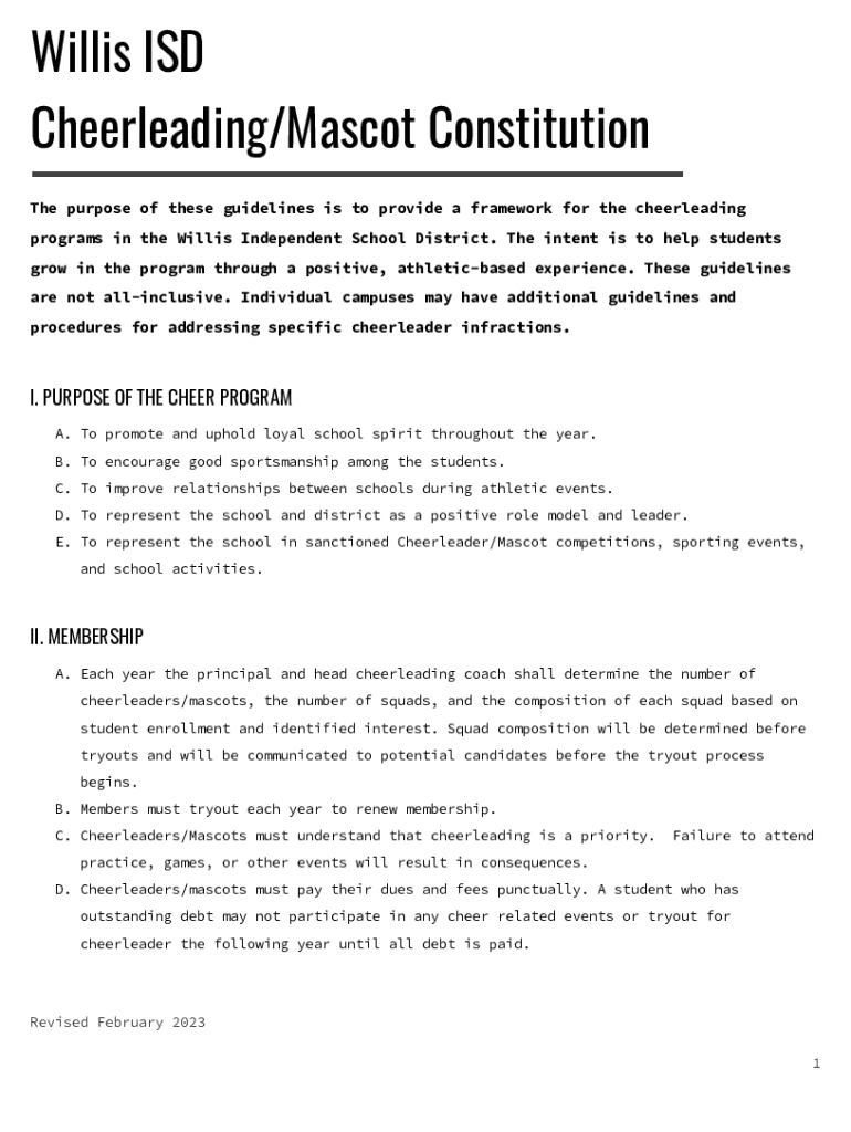 Fillable Online 22/23 Cheer Constitution/Tryout Guidelines Fax Email ...