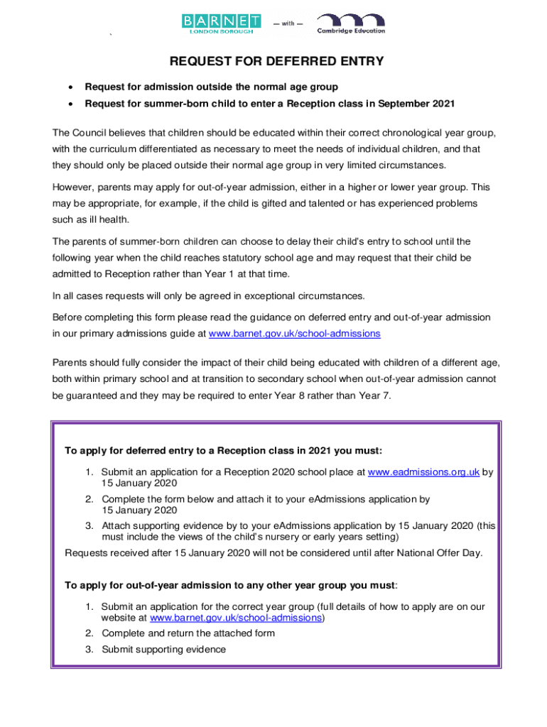 Fillable Online REQUEST FOR DEFERRED ENTRY Fax Email Print - pdfFiller