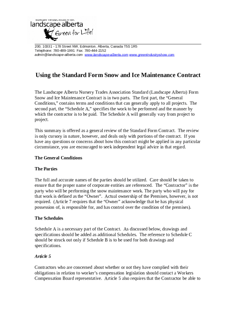 Standard Snow and Ice Maintenance Contract Doc Template | pdfFiller