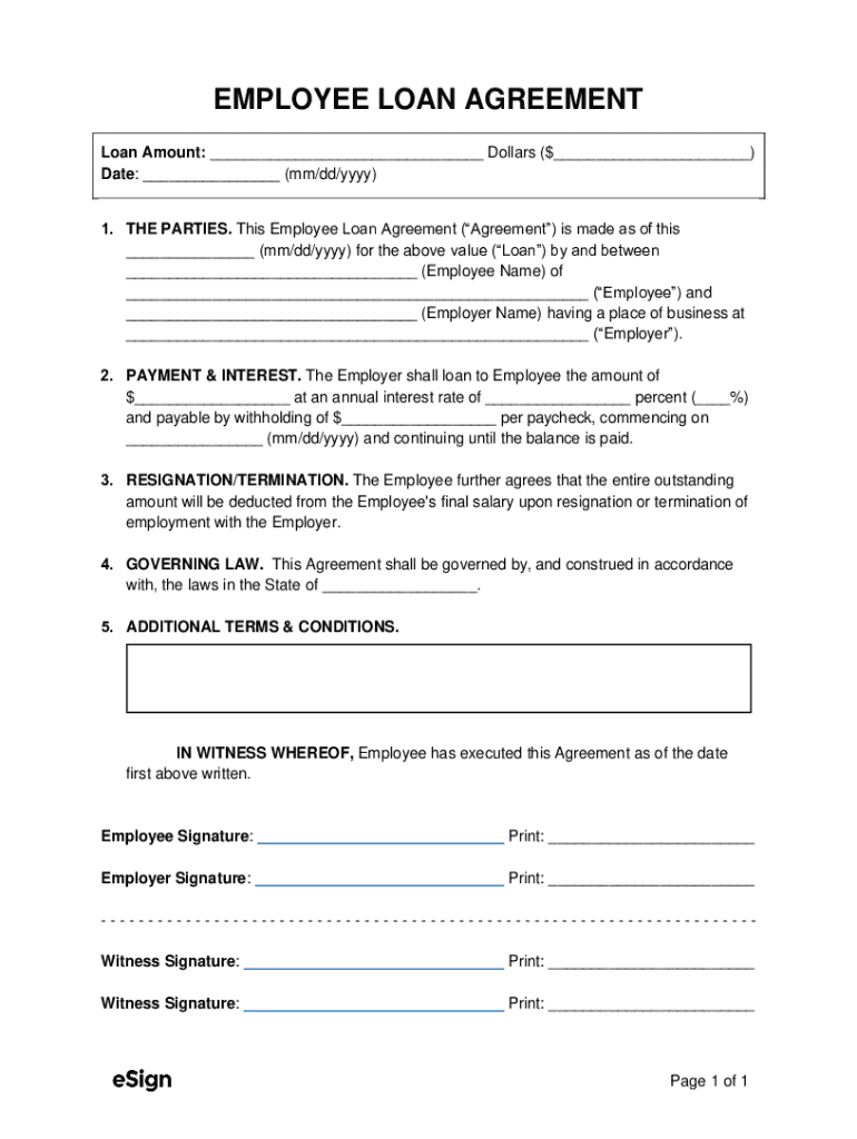 Fillable Online Employee Loan Agreement Template - DownloadPDF Fax ...