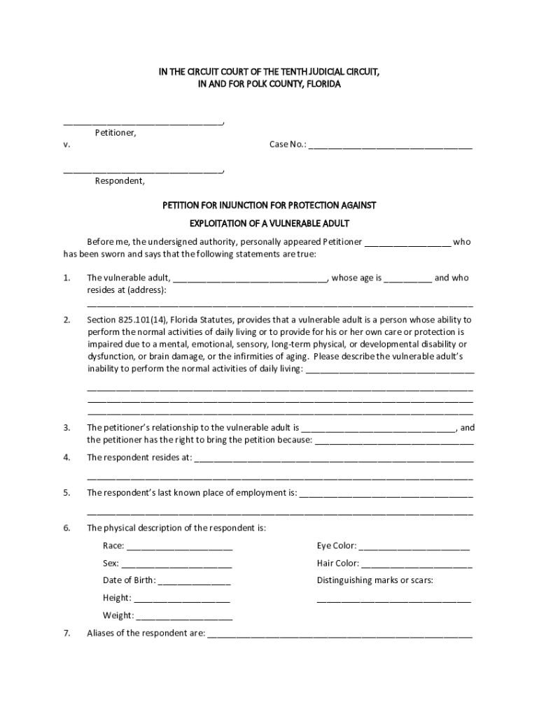 Fillable Online Exploitation of Vulnerable Adult Injunction ...