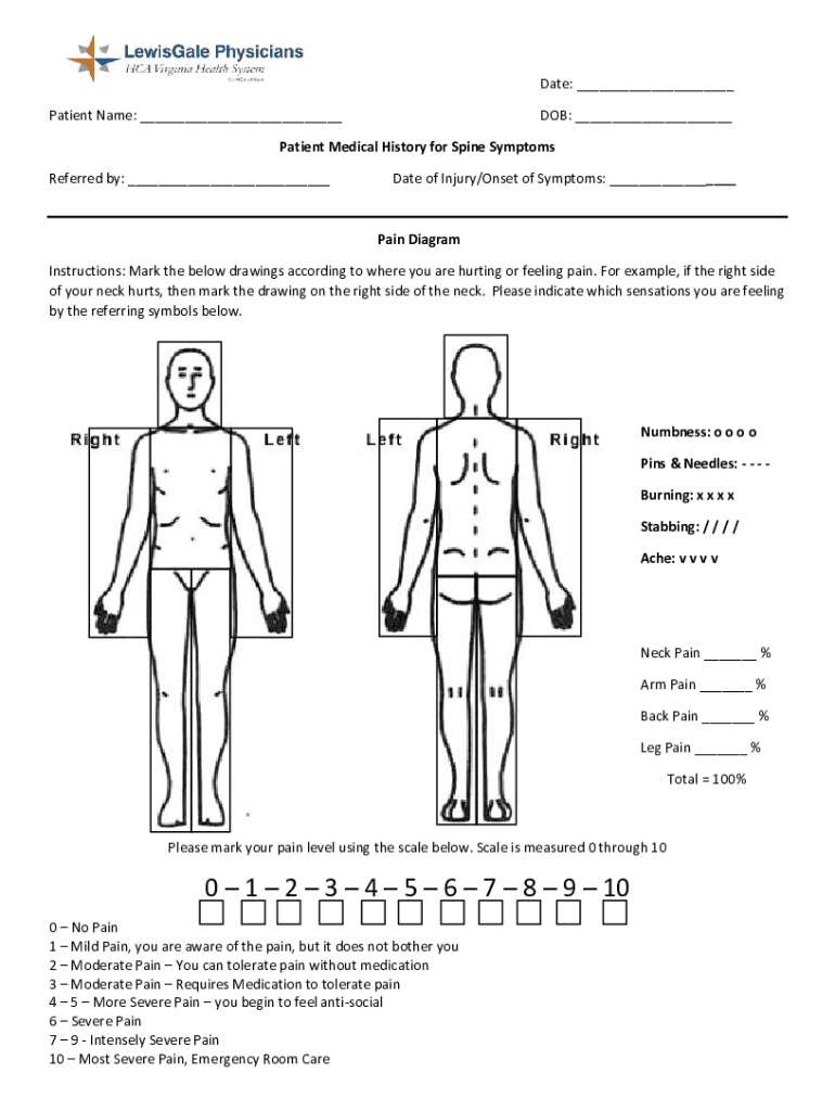 Fillable Online Patient Medical History for Spine Symptoms. Spine Pain ...