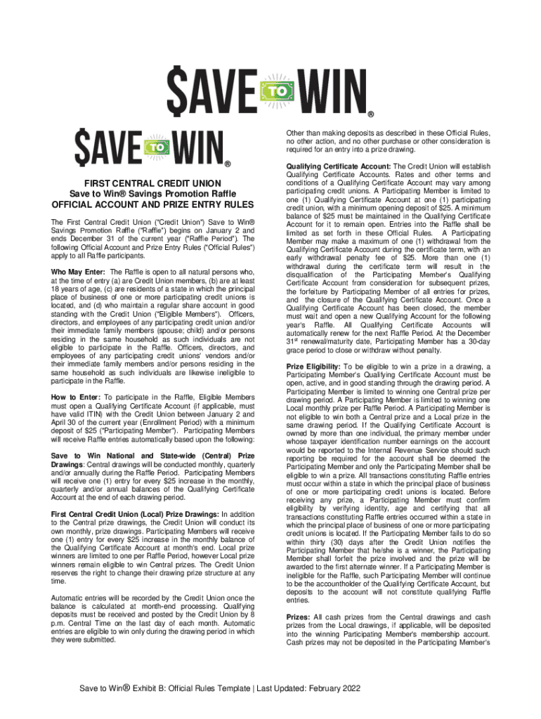 Fillable Online Save to Win Exhibit B: Official Rules Template Fax ...
