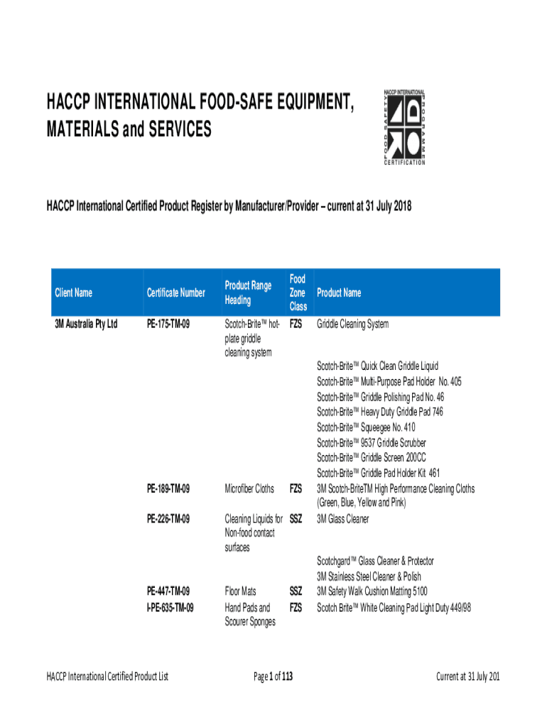Fillable Online HACCP International Certification of Scotch-Brite ...