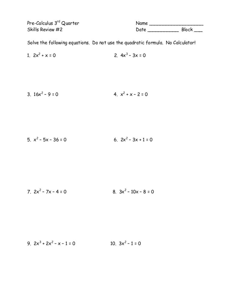 Fillable Online Pre-Calculus Worksheet Fax Email Print - pdfFiller