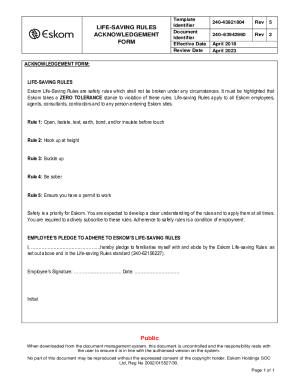 Fillable Online LIFE-SAVING RULES ACKNOWLEDGEMENT FORM Public Fax Email ...