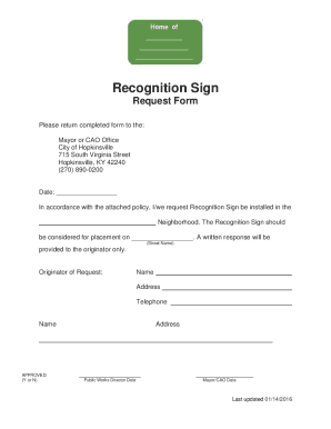 Fillable Online Recognition Sign - Request Form Fax Email Print - pdfFiller