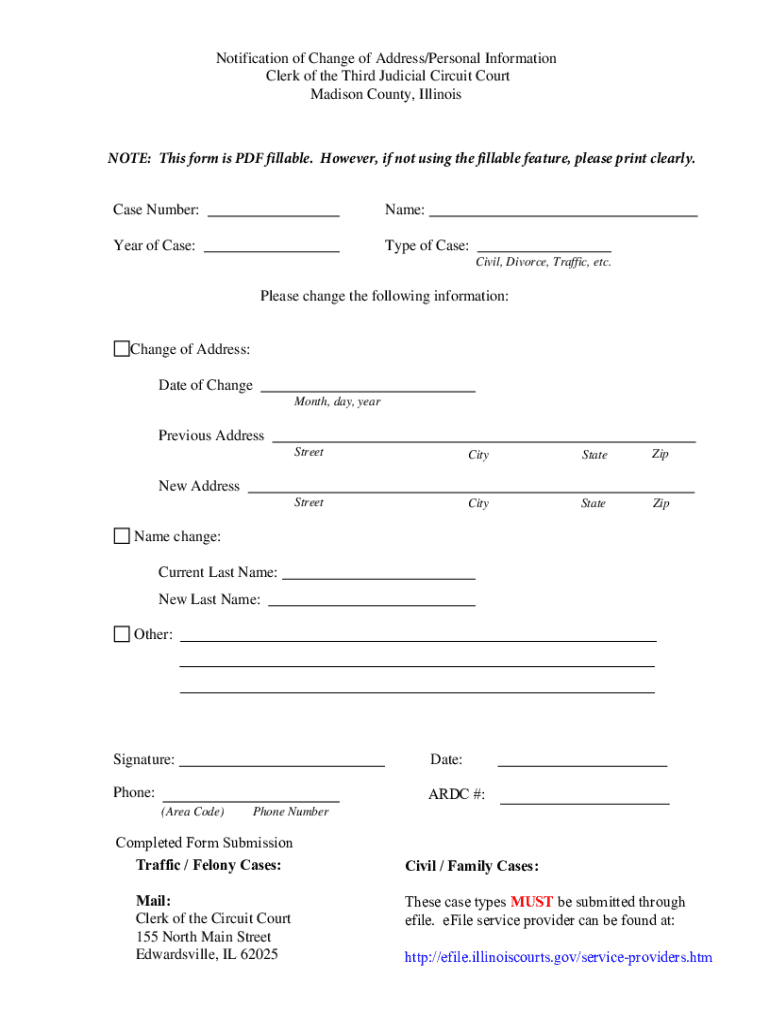Fillable Online Notice to Court of Address Change Fax Email Print ...