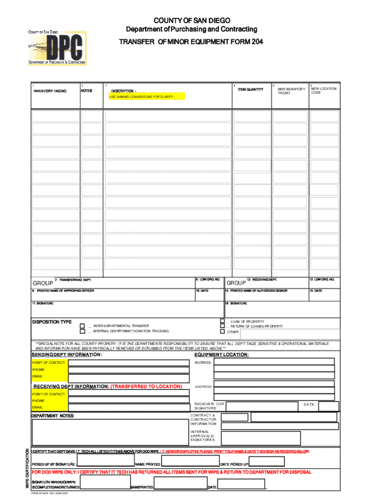 Fillable Online DPC 203 - Form 203 Minor Property Disposal. Property ...
