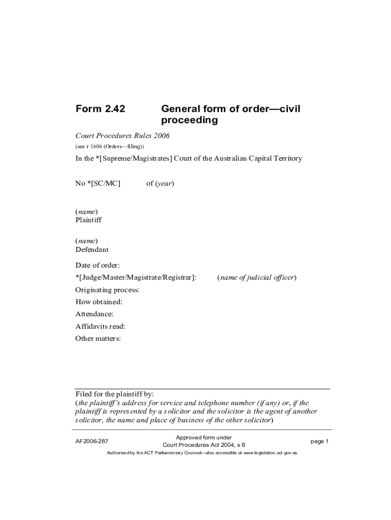 Fillable Online Form 2.42 General form of ordercivil proceeding Fax ...
