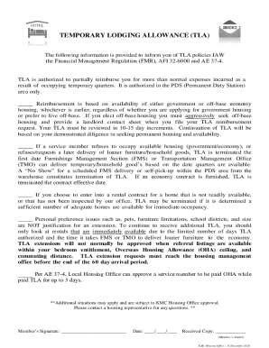 Fillable Online Temporary Lodging Allowance Information Sheet ...