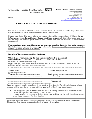 Generic family history Doc Template | pdfFiller