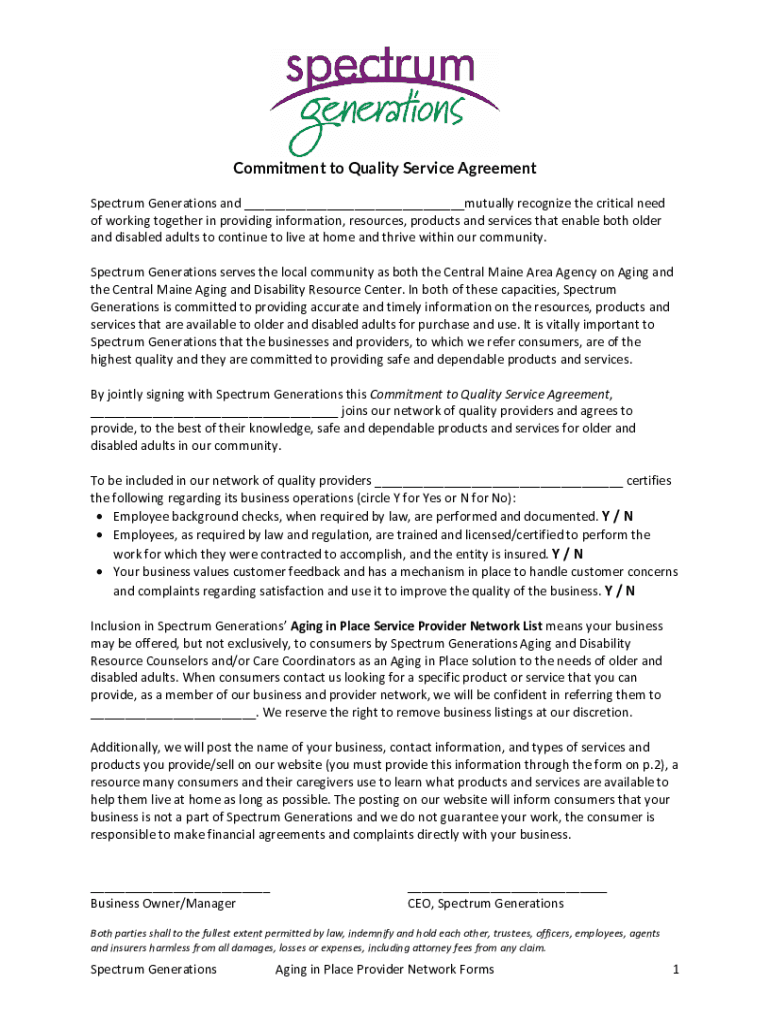 Fillable Online Commitment to Quality Service Agreement Fax Email Print ...