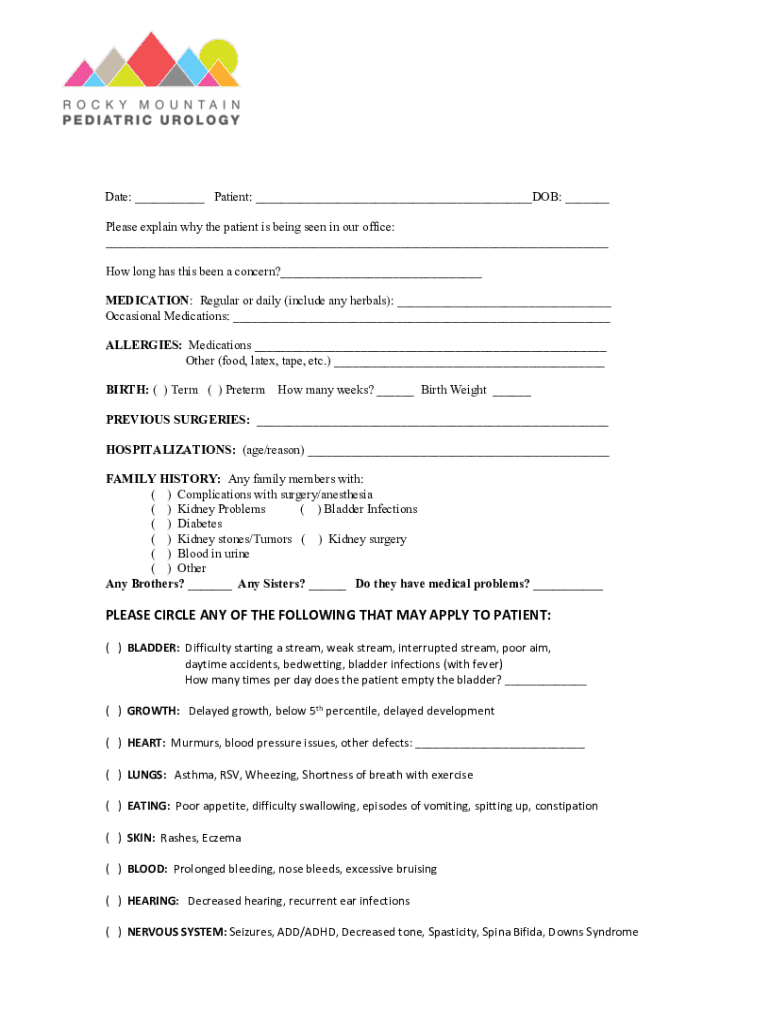 Fillable Online CHILD HEALTH HISTORY FORM Name Fax Email Print - pdfFiller