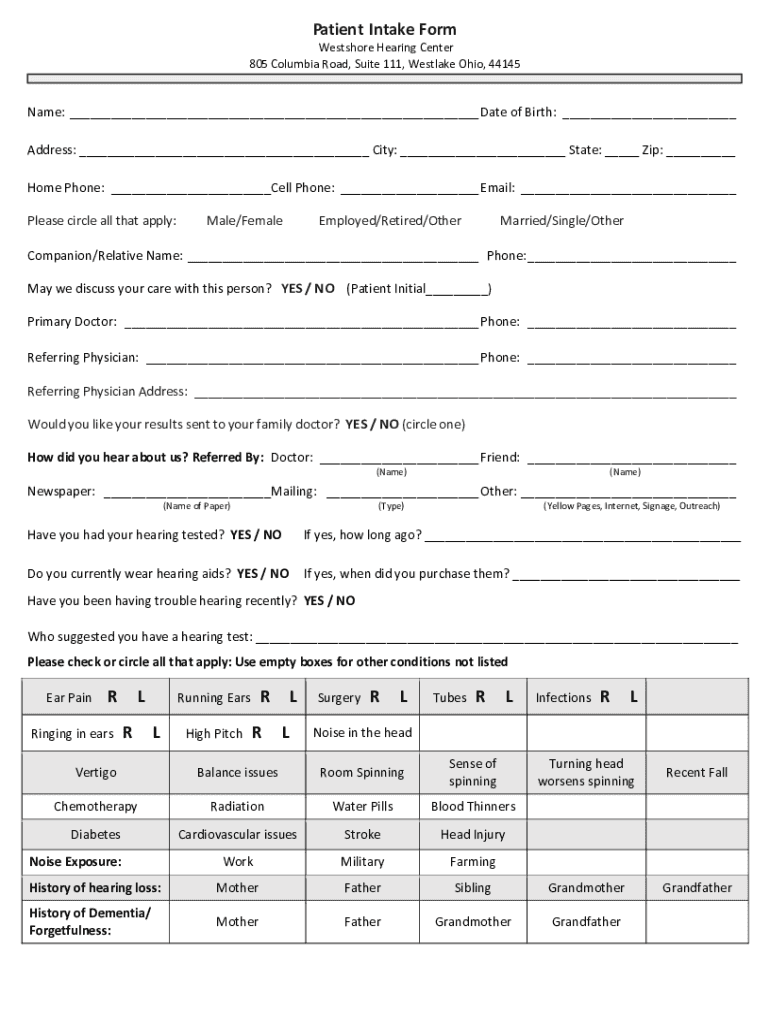 Fillable Online PATIENT INTAKE FORM Patient Information Last Name Fax Email Print - pdfFiller