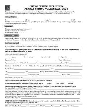 Fillable Online Spring Volleyball Registration Form.doc Fax Email Print ...