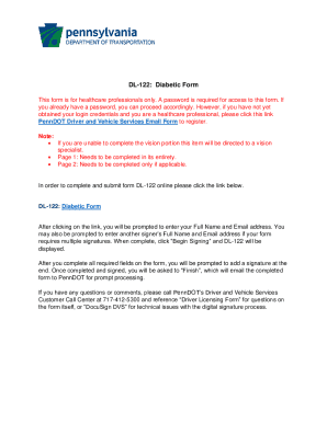 Fillable Online DL-122: Diabetic Form Fax Email Print - pdfFiller