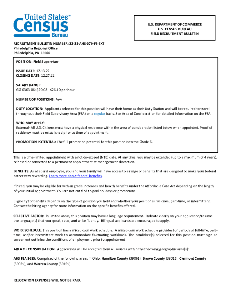 Fillable Online www2 census RECRUITMENT BULLETIN NUMBER - Census.gov ...