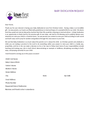 Fillable Online BABY DEDICATION REQUEST Fax Email Print - pdfFiller