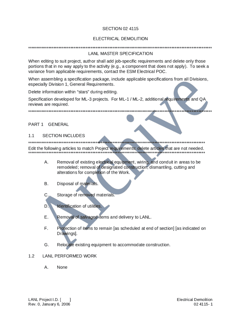 SECTION 024119 - SELECTIVE STRUCTURE DEMOLITION Doc Template | pdfFiller