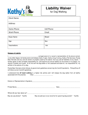Fillable Online Kathys Pet Services: Dog Walking Waiver Fax Email Print ...