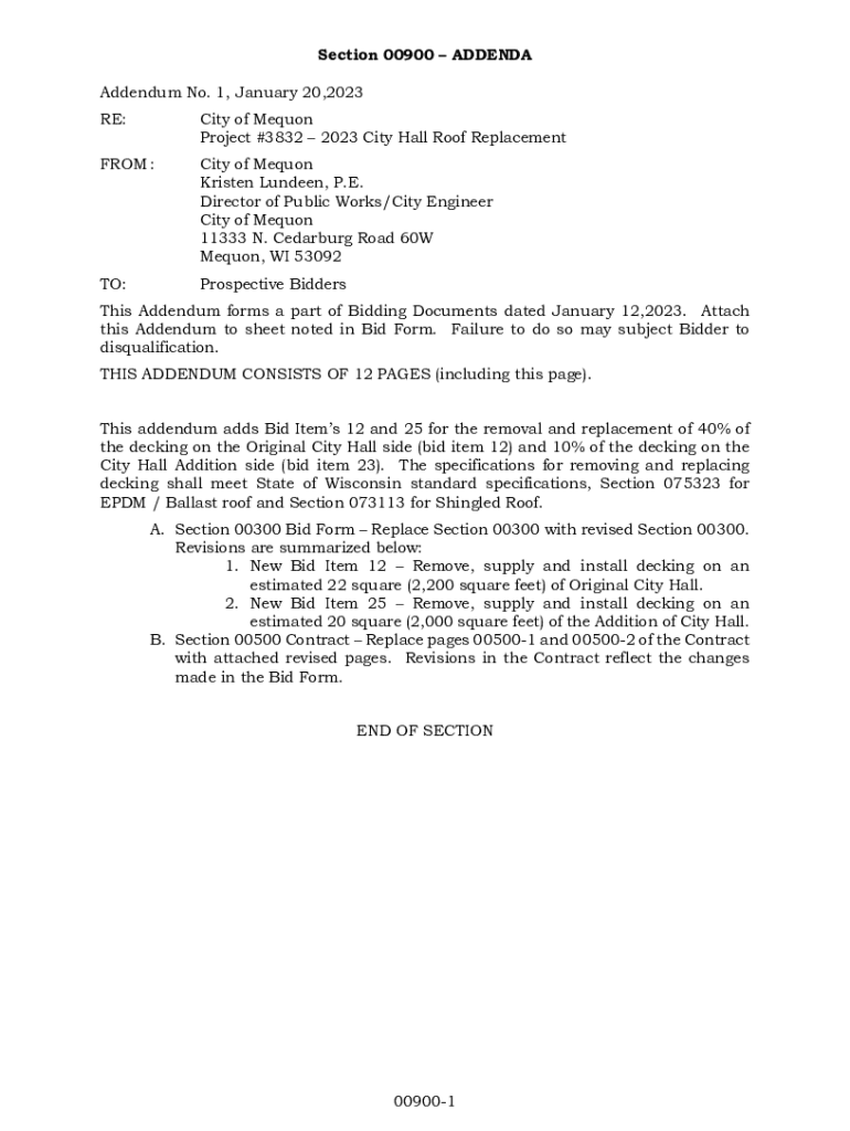 Fillable Online ADDENDA Addendum No. 1, January 20,2023 RE: City of ...