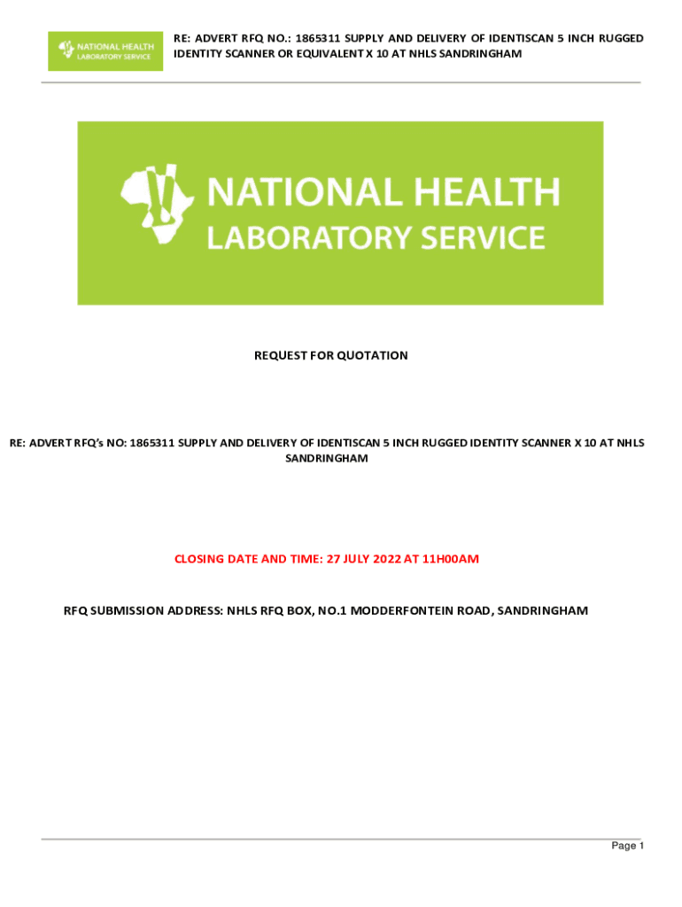 Fillable Online Supply and Delivery of Identiscan 5 Inch Rugged ...