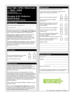 Fillable Online SIF 11-05 - Scouting Ireland Activities Consent Form ...