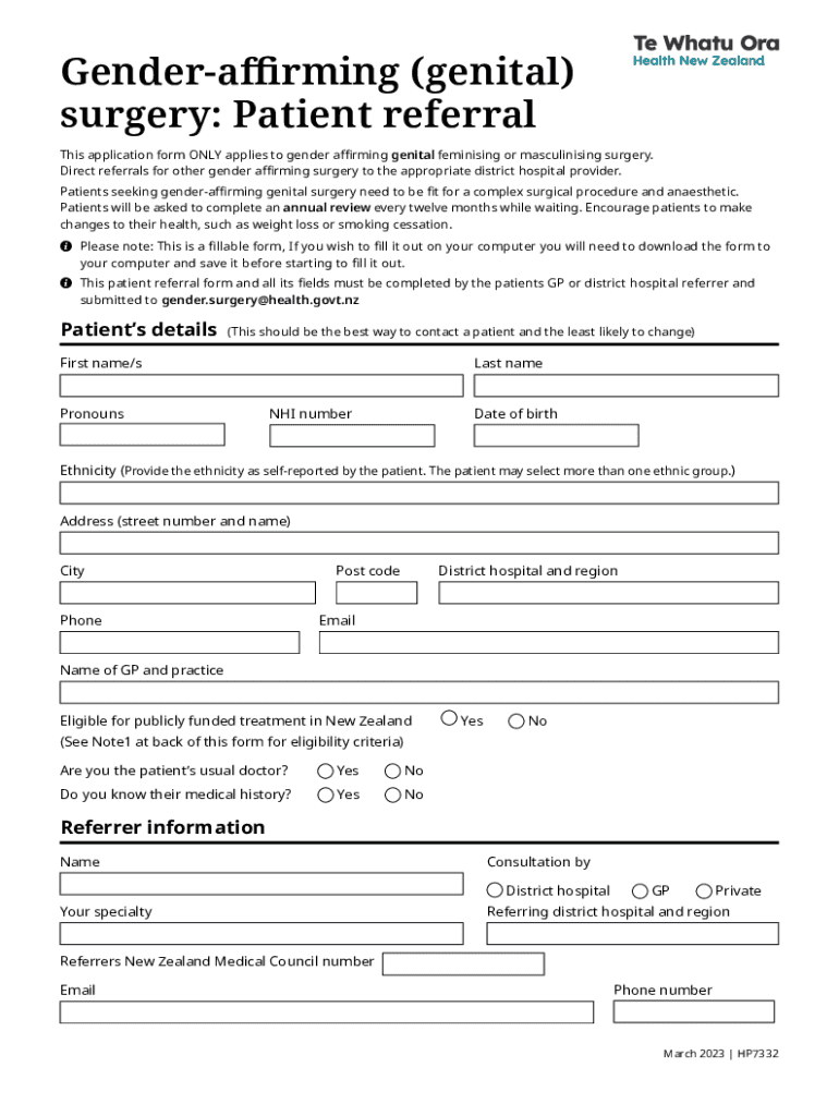 Fillable Online Gender affirming (genital) surgery: Patient referral ...