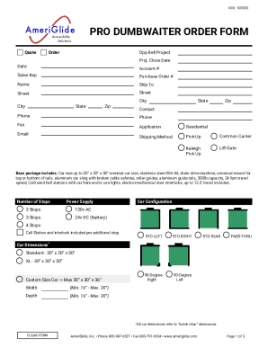 Fillable Online PRO DUMBWAITER ORDER FORM Fax Email Print - pdfFiller