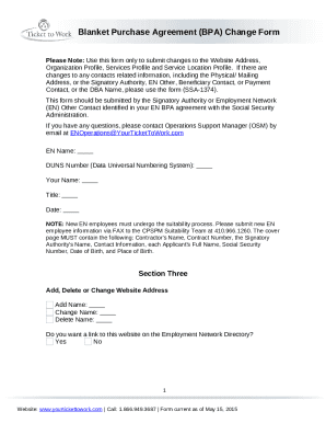 Blanket Purchase Agreement (BPA) Change Doc Template | pdfFiller