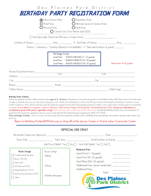 Fillable Online BIRTHDAY PARTY REGISTRATION FORM Fax Email Print ...