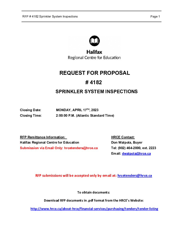 Fillable Online request for proposal # 4182 - sprinkler system ...