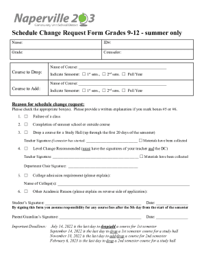 Fillable Online Schedule Change Request Form Grades 9-12 - summer only ...