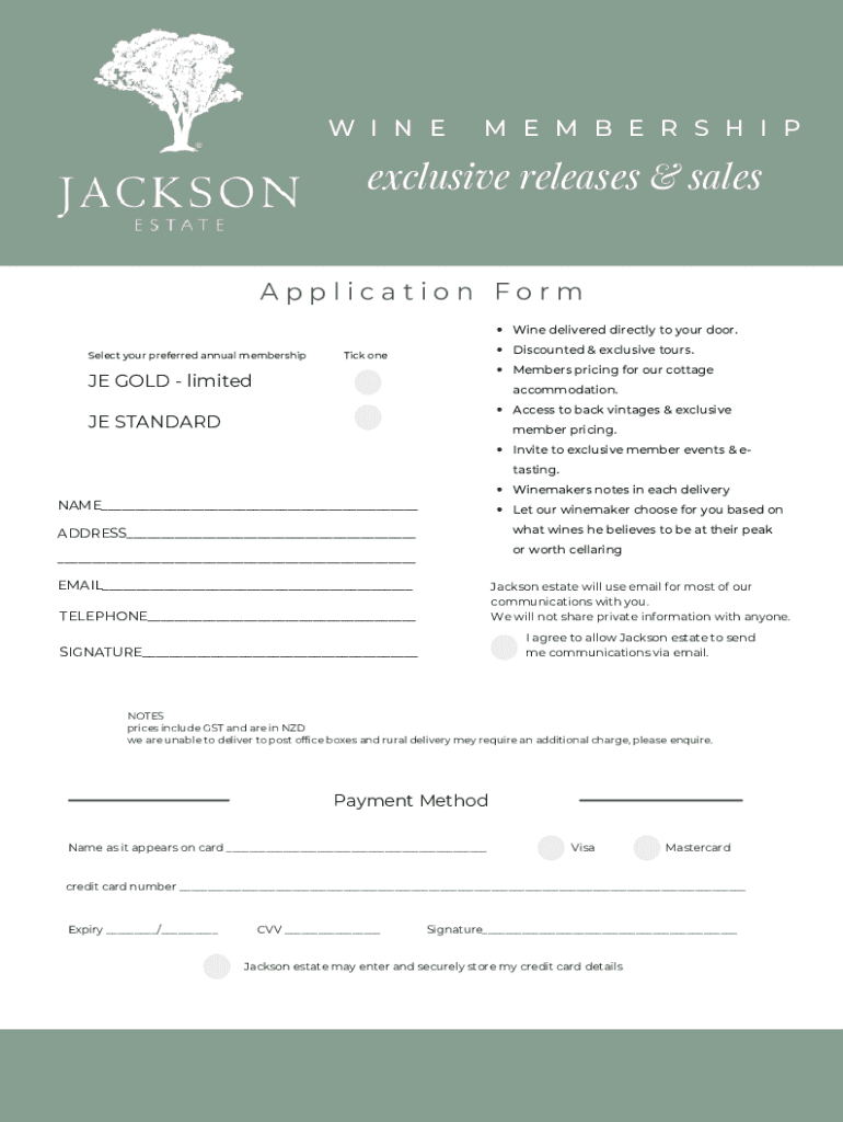 Fillable Online wine membership sign up form - short Fax Email Print - pdfFiller