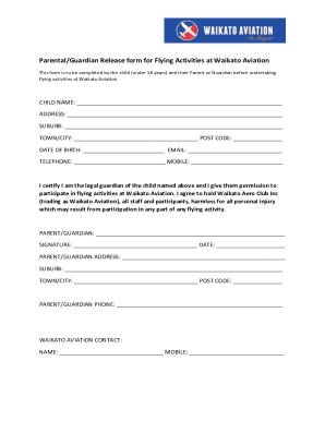 Fillable Online Airplane Flight Consent Form and Approval by Parents or ...