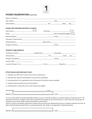 Fillable Online patient registration form for adults Fax Email Print ...