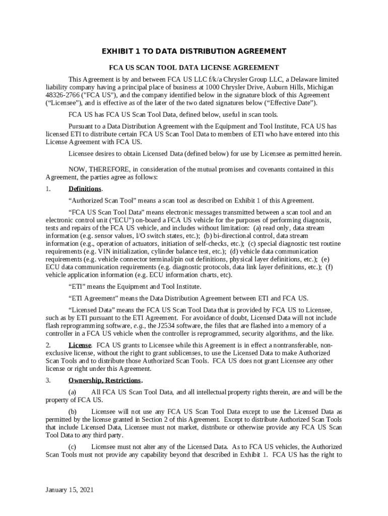 exhibit 1 to data distribution agreement Doc Template | pdfFiller