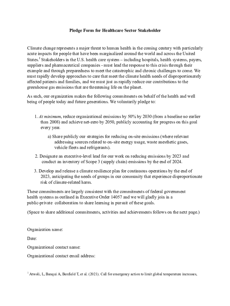 Fillable Online Pledge Form for Healthcare Sector Stakeholder Climate ...