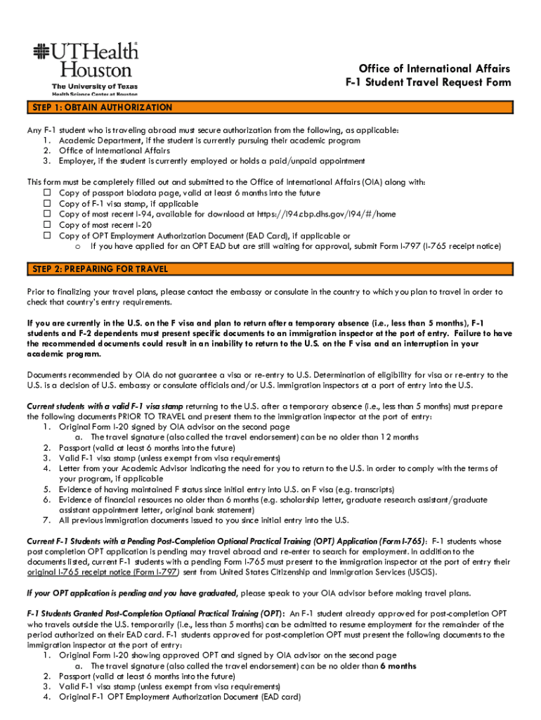 Fillable Online F-1 Student Travel Request Form Fax Email Print - pdfFiller