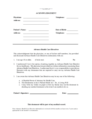 Fillable Online Advance Health Care Directive Acknowledgement Form ...