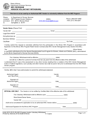 Fillable Online WIC PROGRAM WIC VENDOR WITHDRAWAL FORM Fax Email Print ...