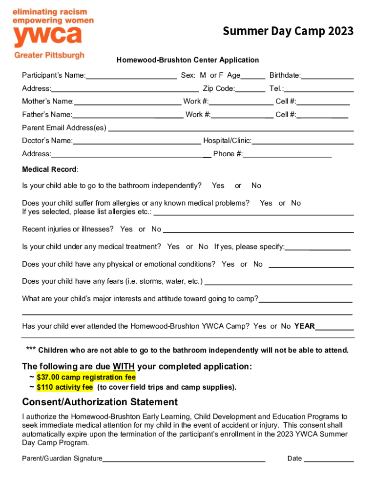 Fillable Online Summer Camp Application Packet2023 FINAL Fax Email ...