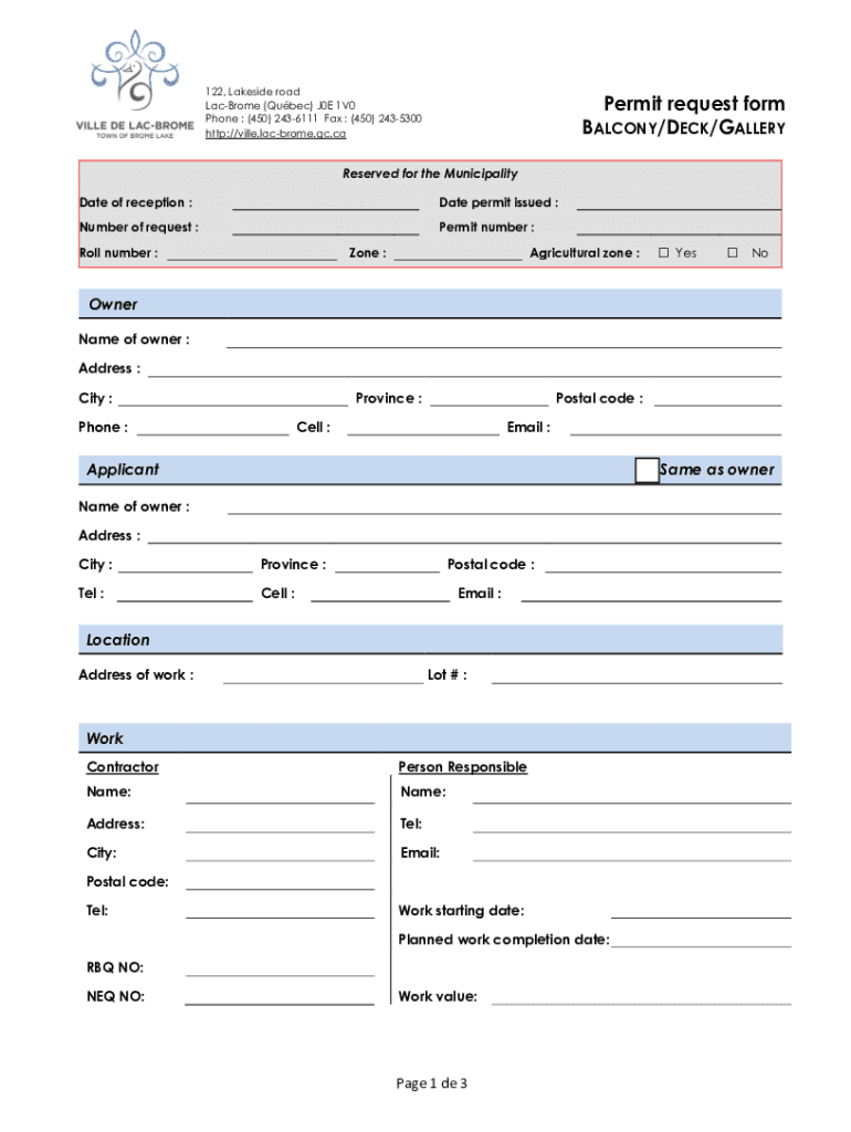 Fillable Online Permit request form BALCONY/DECK/GALLERY Fax Email Print - pdfFiller