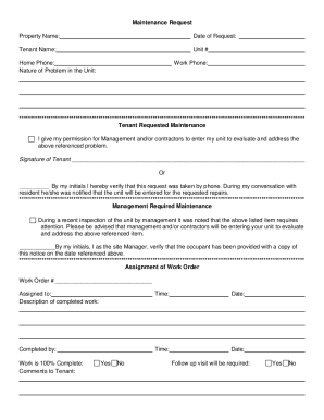 Fillable Online Tenant Maintenance Request Form: Sample Letter for ...