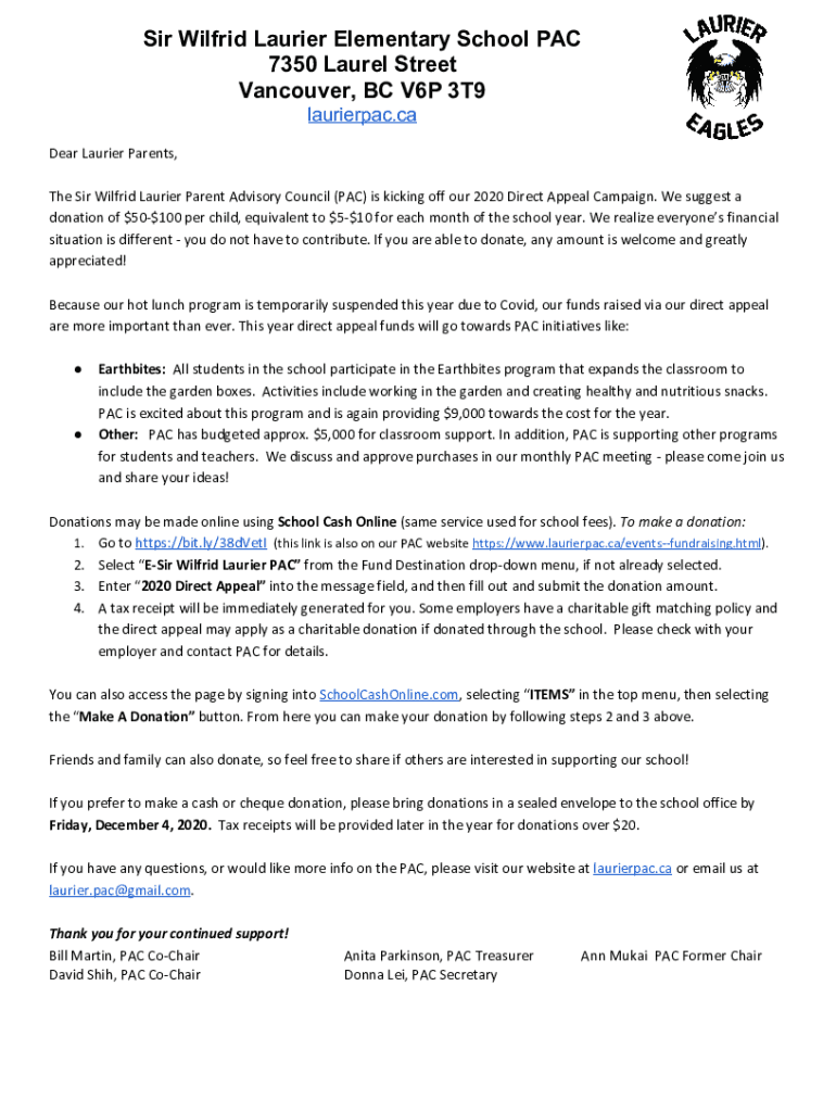 Fillable Online Sir Wilfrid Laurier Elementary School PAC 7350 Laurel ...