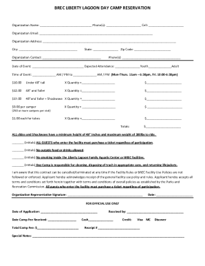 Fillable Online BREC LIBERTY LAGOON DAY CAMP RESERVATION Fax Email ...