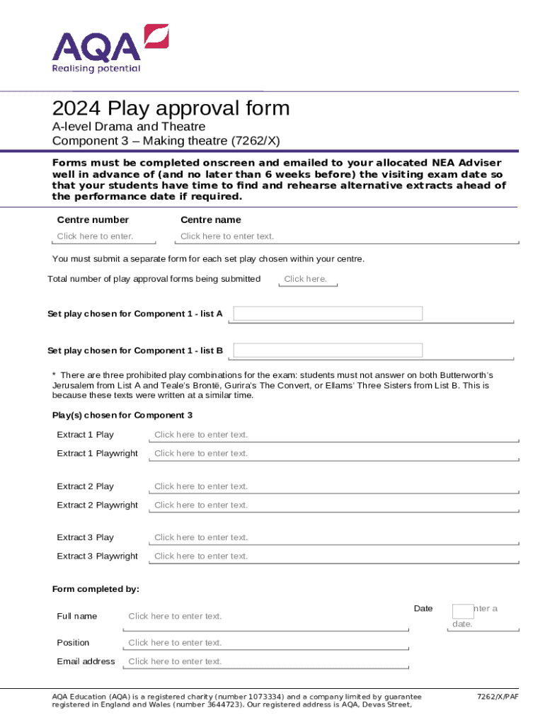 2024 Play approval A-level Drama and Theatre Component 3Making theatre ...