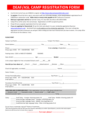 Fillable Online deaf/asl camp registration form. Fax Email Print ...