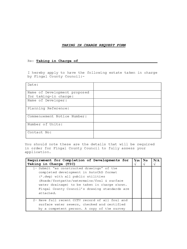 Fillable Online Taking In Charge - Request Form and Checklist.pdf Fax ...